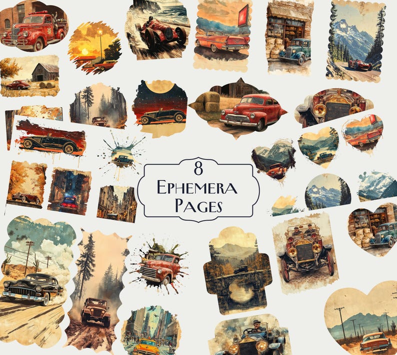 30 Vintage Cars Junk Journal Kit – Classic Automobile Printable Pages ...