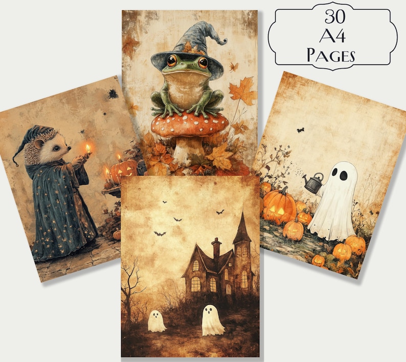 30 Cute Halloween 2.0, Printable Spooky Sweet Ephemera Pages, Whimsical ...