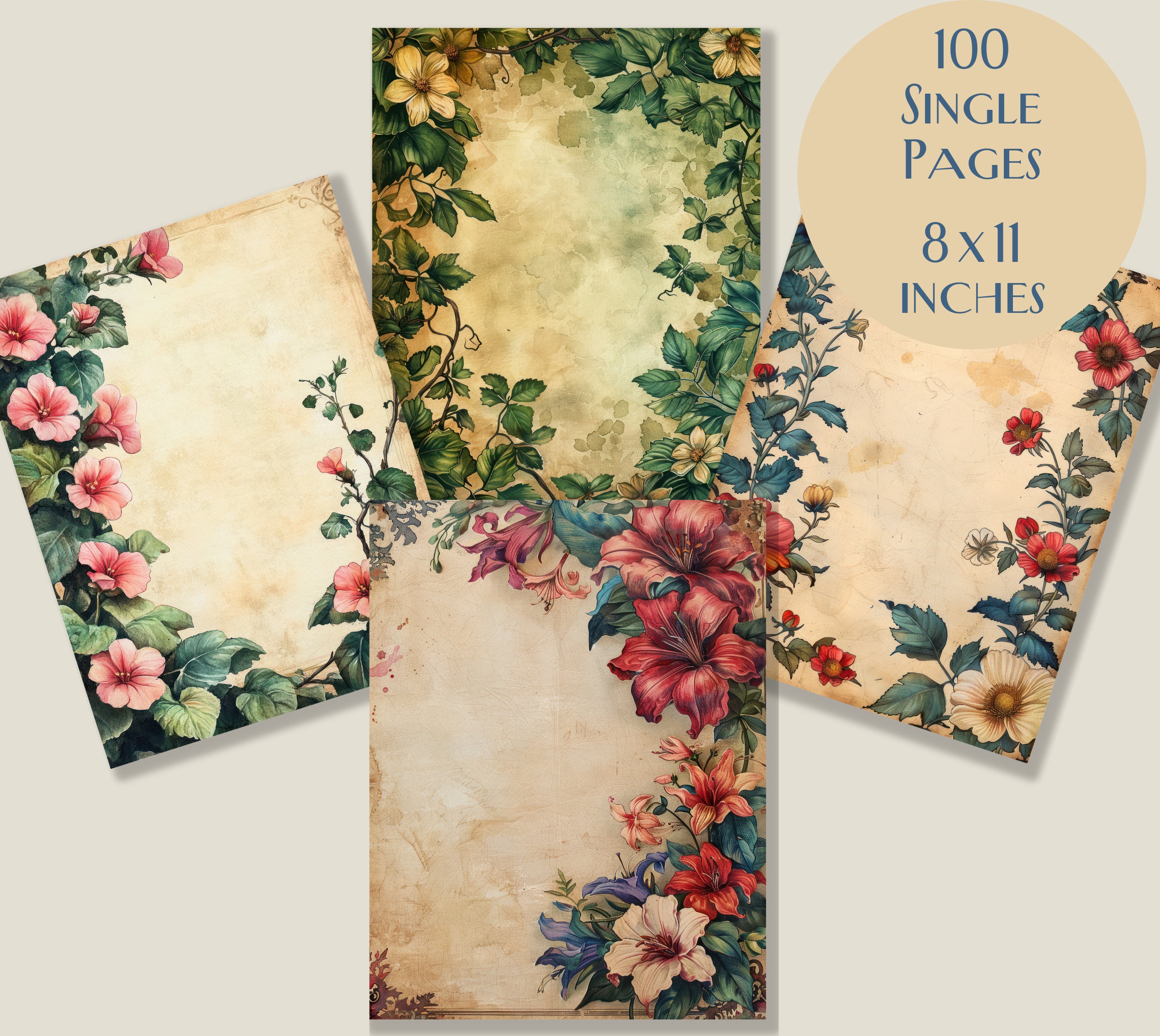 100 Floral Borders Junk Journal Kit, Shabby Chic Junk Journal Printable ...