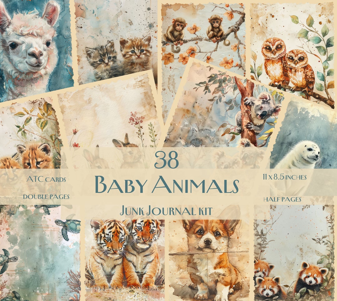 Baby Animals Junk Journal Kit, Nature Junk Journal , Junk Journal ...