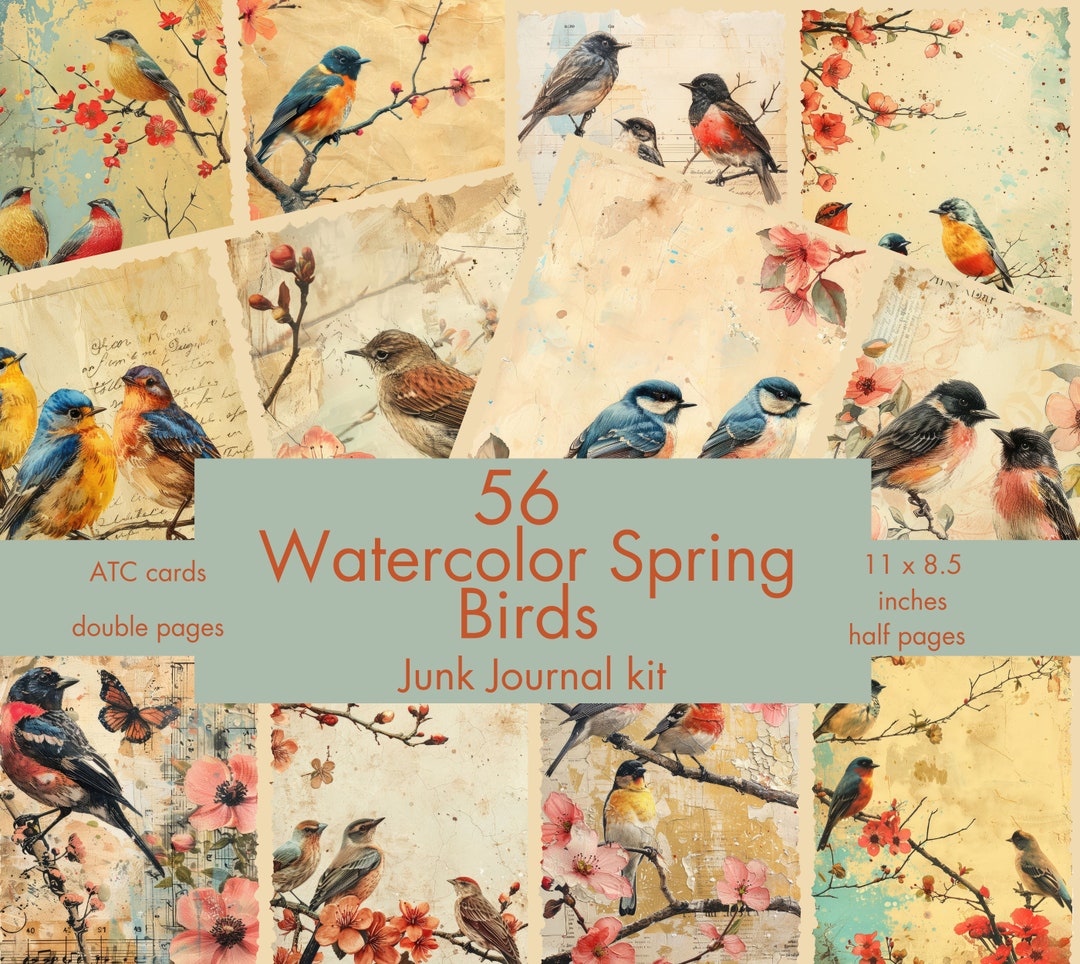 Spring Birds Junk Journal, Vintage Bird Junk Journal Kit, Digital Junk ...