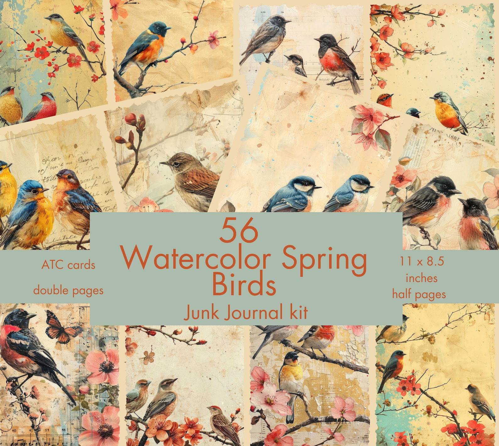Spring Birds Junk Journal, Vintage Bird Junk Journal Kit, Digital Junk ...