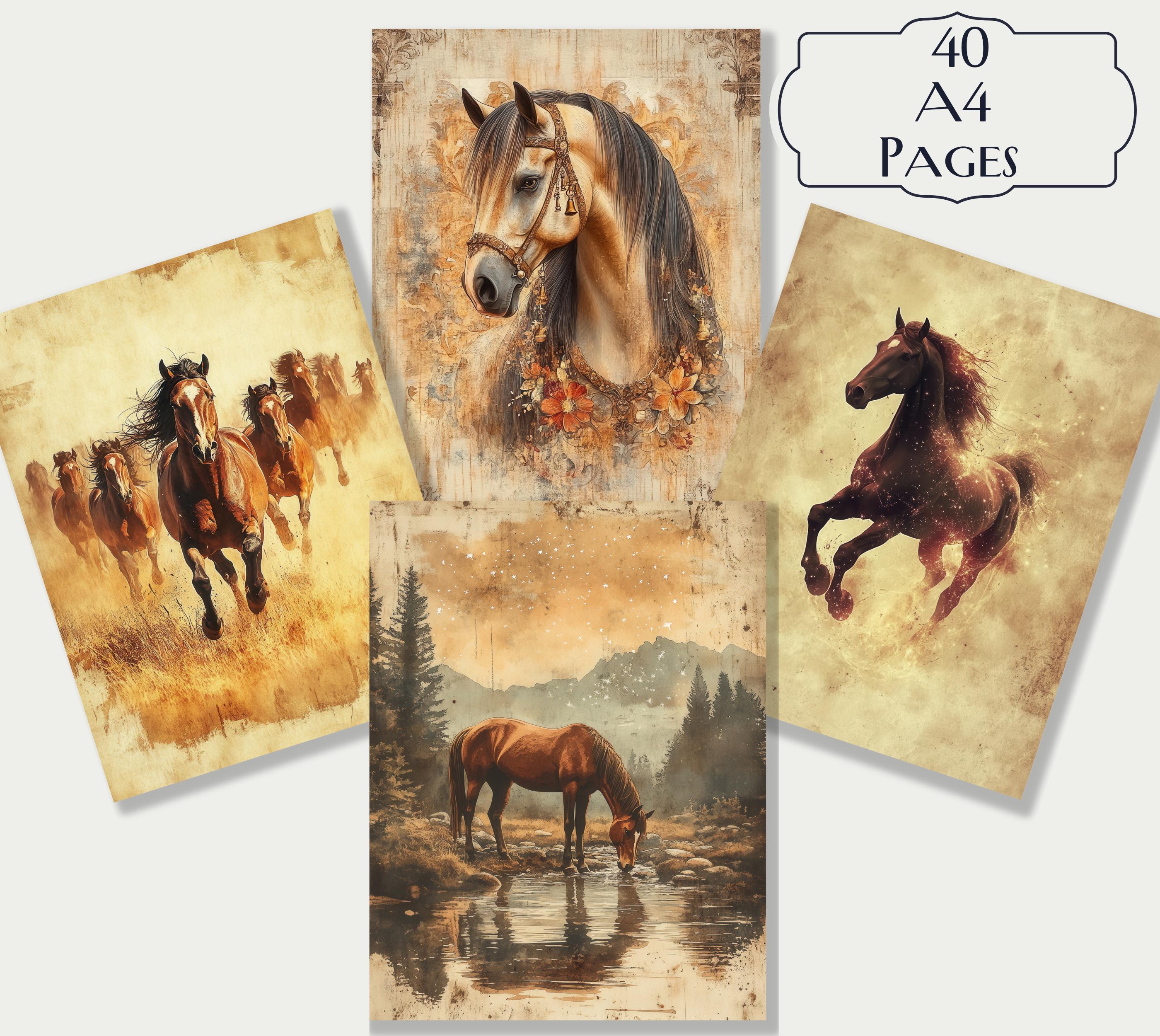 40 Horses Junk Journal Kit, Printable Horse Ephemera Pages, Rustic ...