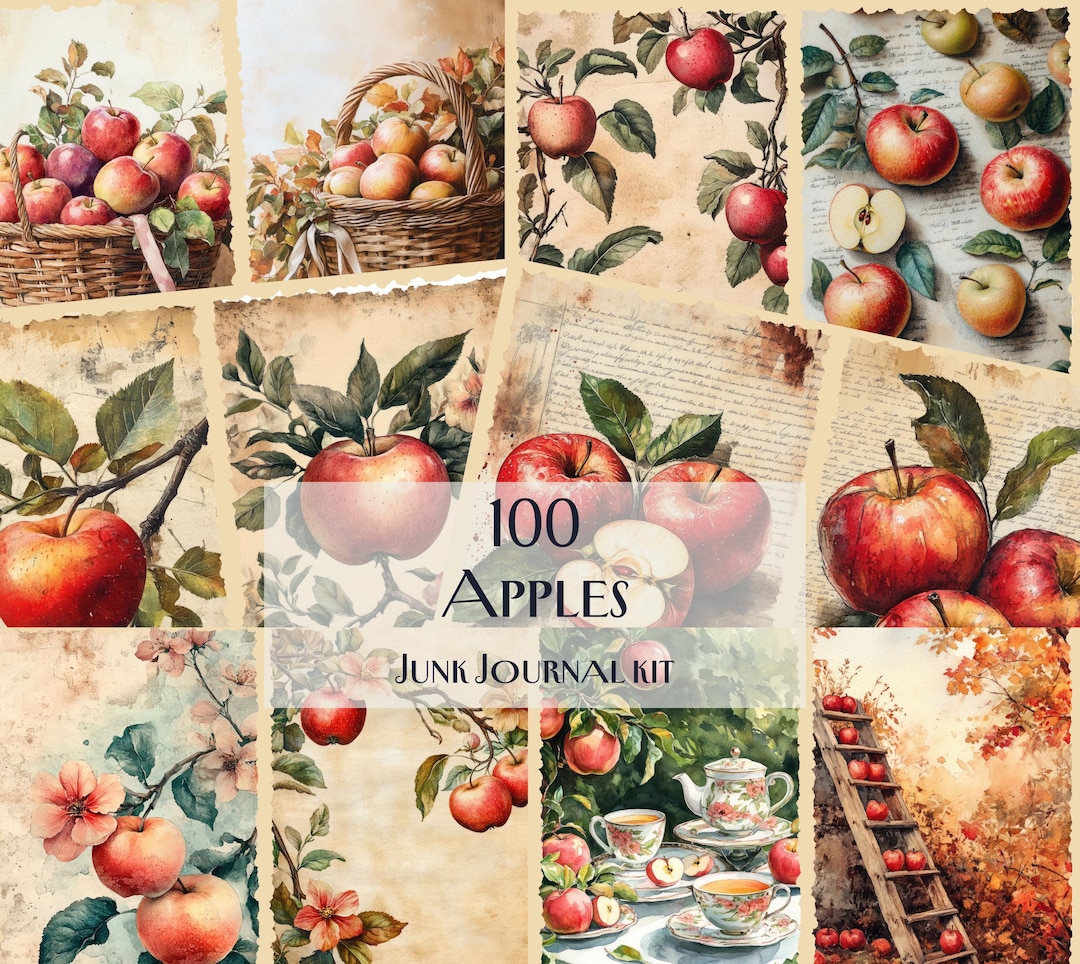 100 Apples Junk Journal Kit, Vintage Orchard Digital Papers, Botanical ...