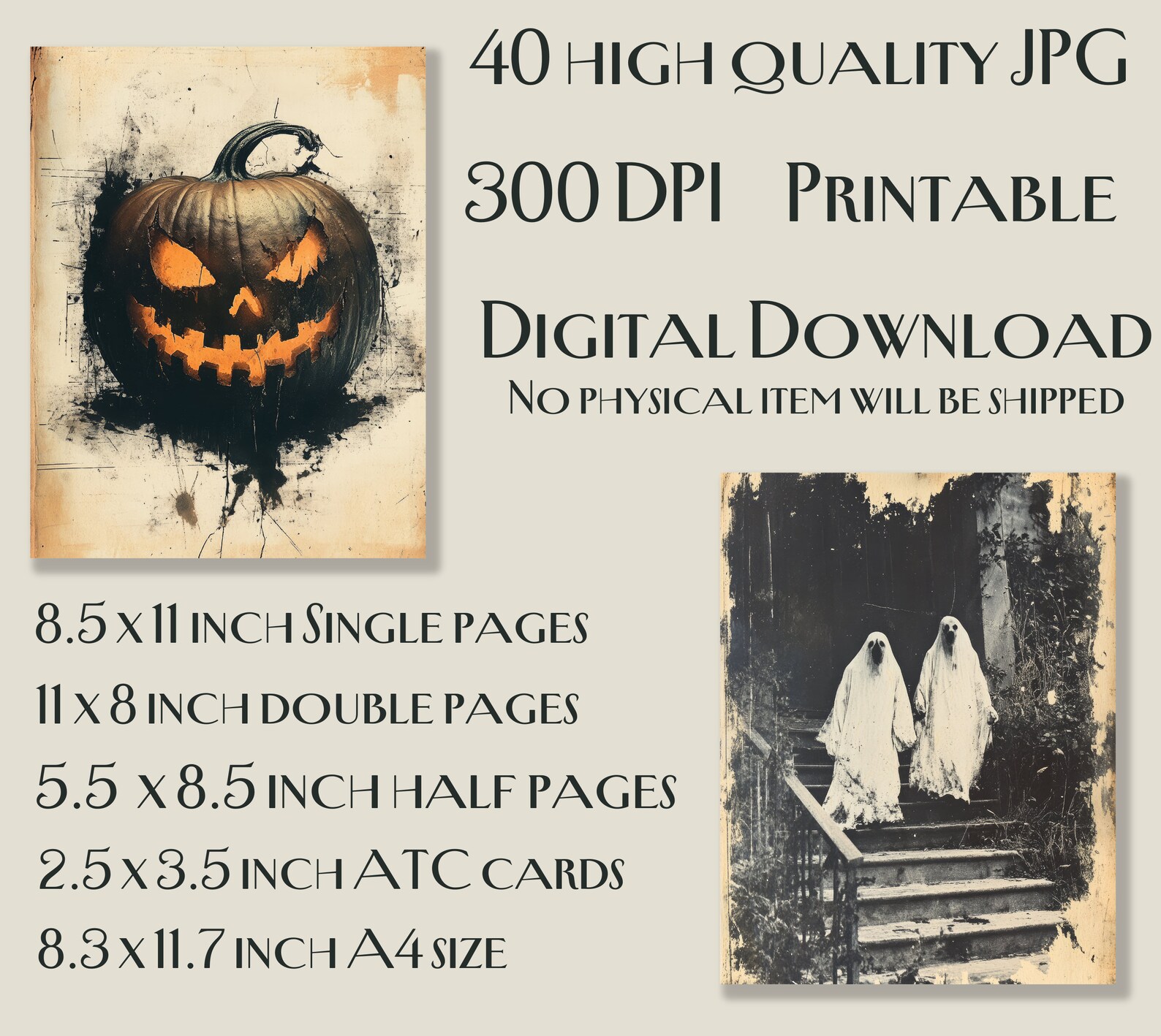 Scary Halloween Junk Journal Kit, Gothic Printable Pages, Halloween ...