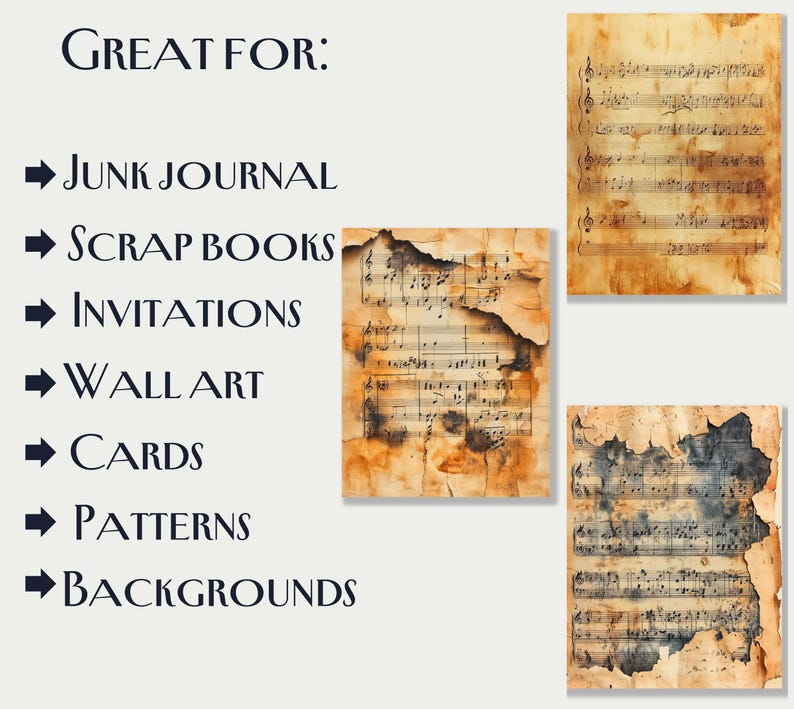 30 Vintage Sheet Music Junk Journal Kit, Antique Music Ephemera for ...