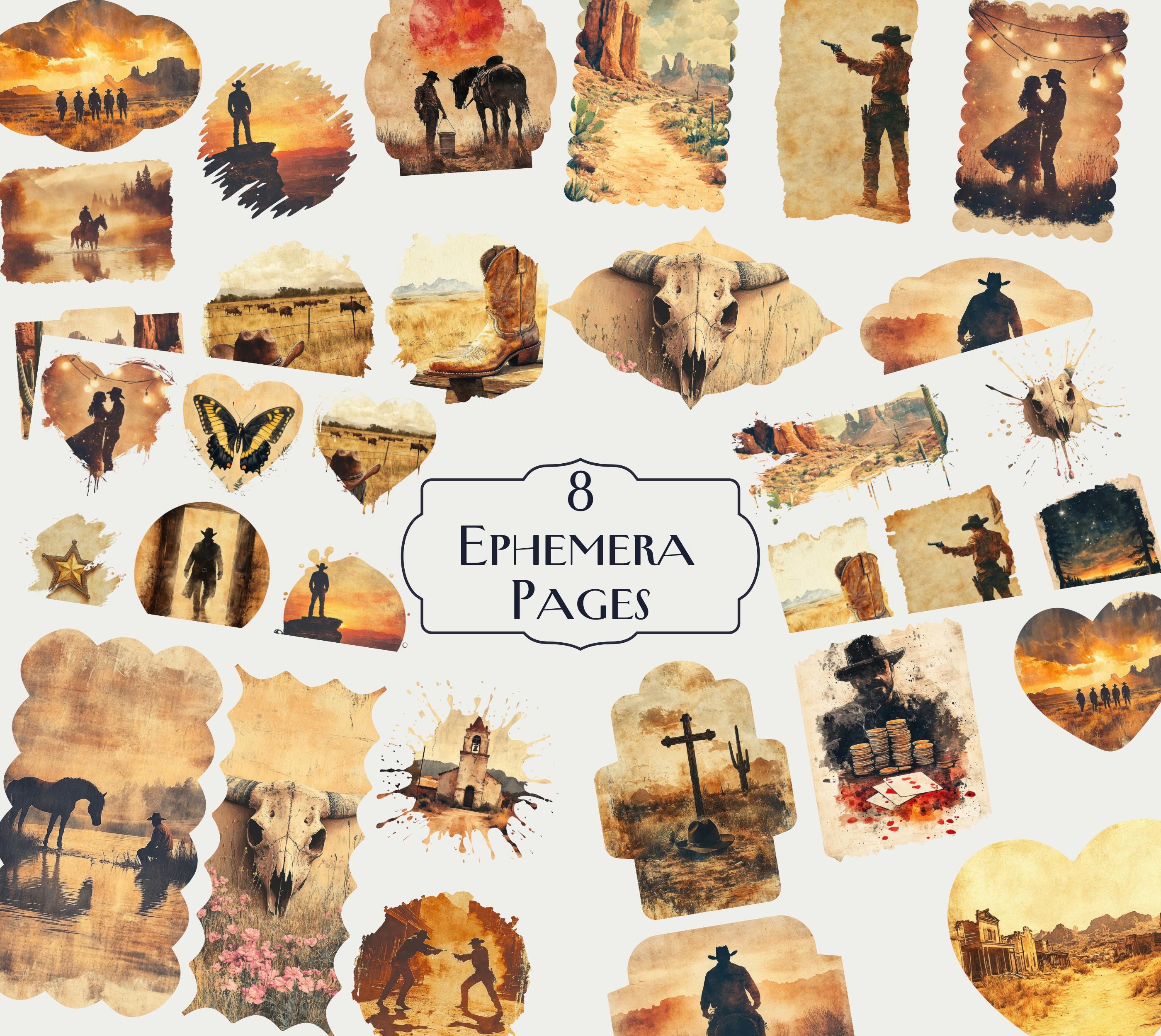 30 Cowboys Junk Journal Kit, Printable Western Ephemera Pages, Vintage ...