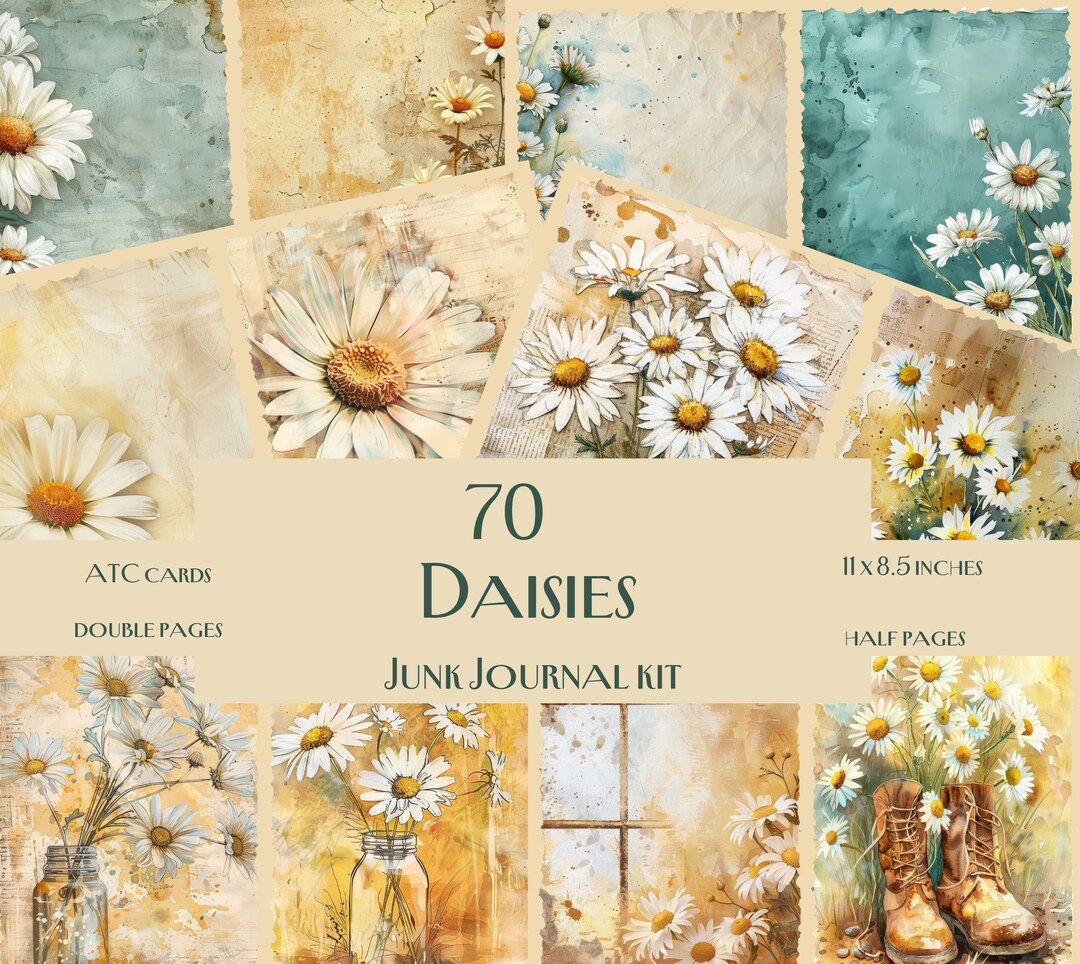 Daisy Junk Journal Kit, Daisy Digital Paper, Summer Junk Journal, Daisy ...