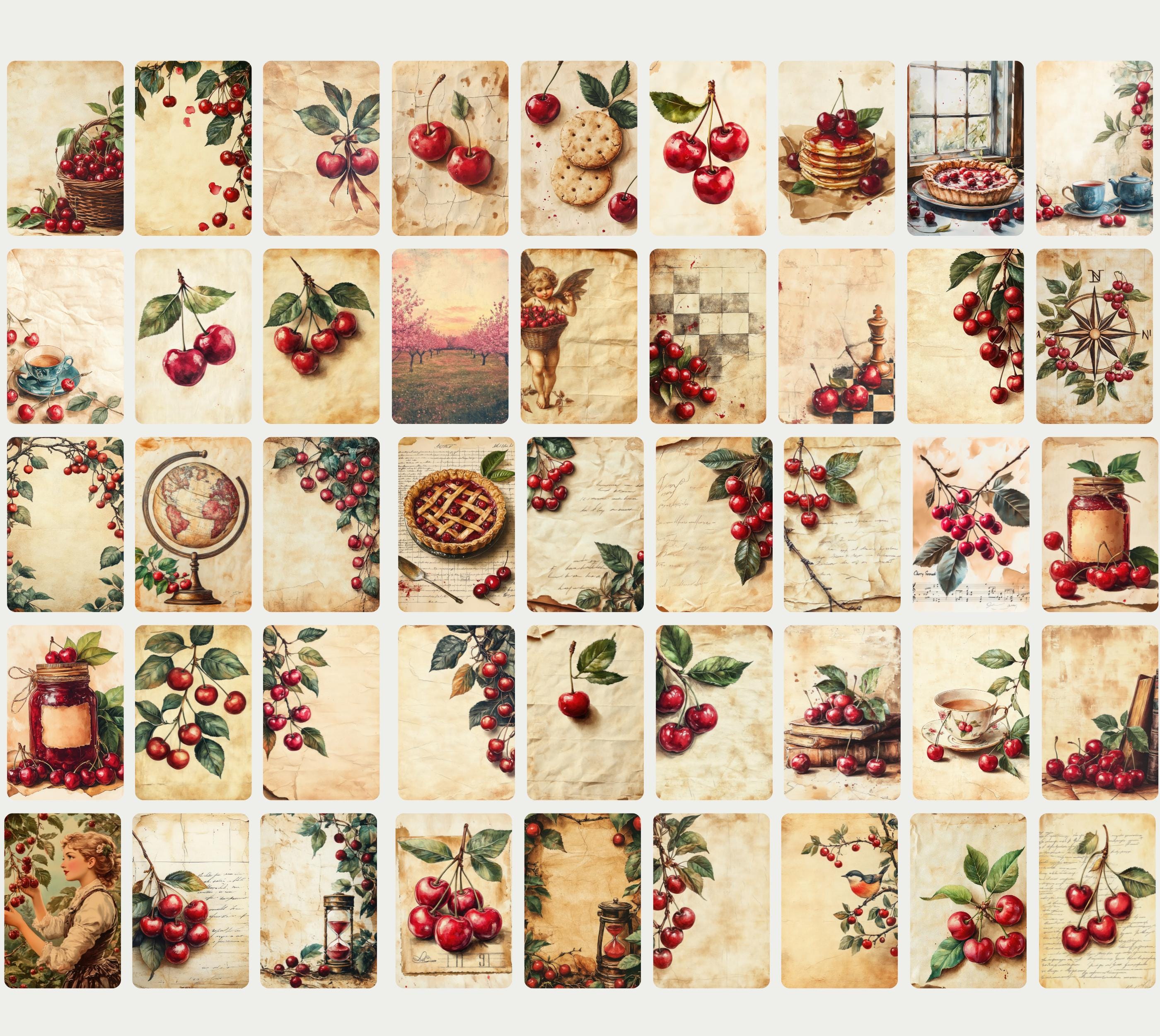80 Cherry Junk Journal Kit, Vintage Cherry Papers, Rustic Orchard Art ...