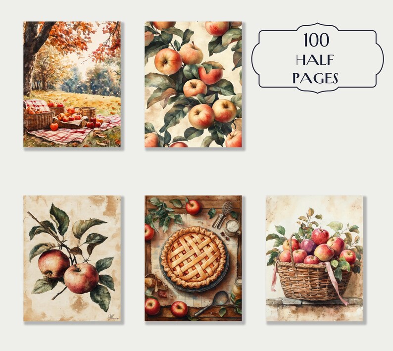 100 Apples Junk Journal Kit, Vintage Orchard Digital Papers, Botanical ...