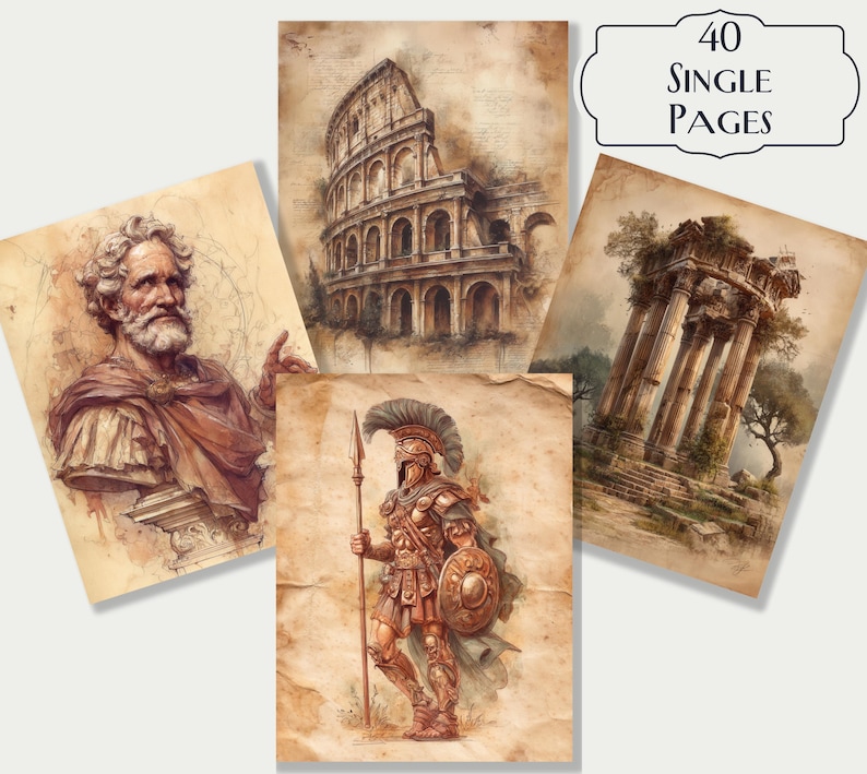 40 Ancient Rome Junk Journal Kit, Roman Empire Digital Paper, Classical ...