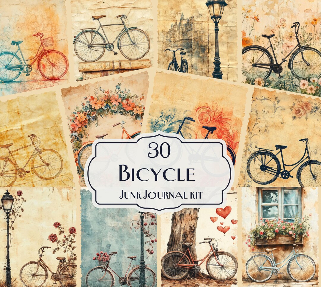 Bicycle Junk Journal Kit, 30 Bicycle Digital Papers, Vintage Bike ...