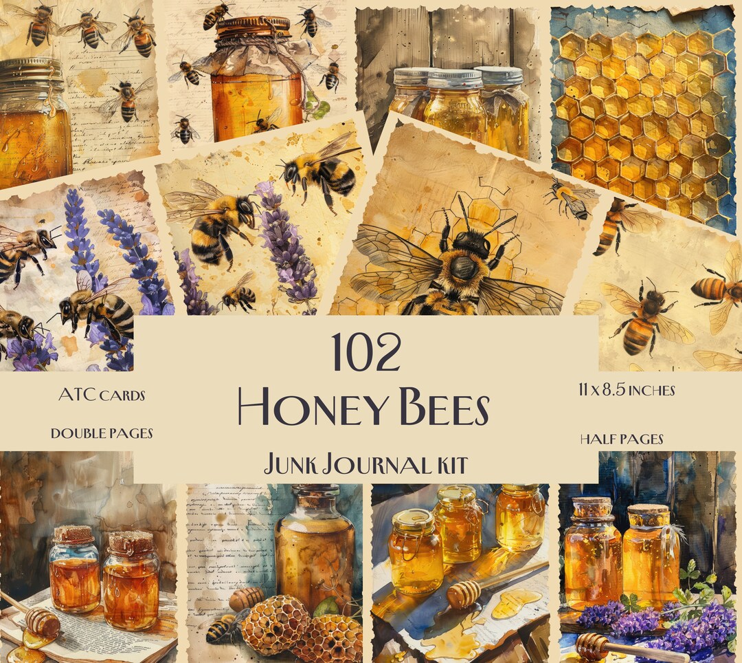 Bee Junk Journal Kit, Bee Digital Paper, Summer Junk Journal, Honey ...