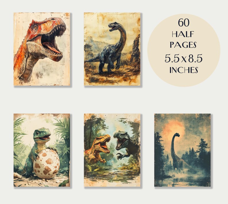 Dinosaur Junk Journal Kit, 60 Prehistoric Digital Papers, Vintage Dino ...