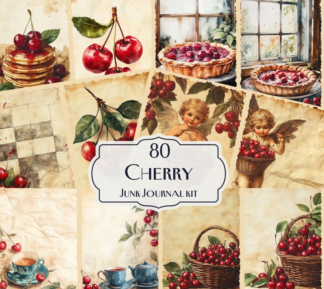 80 Cherry Junk Journal Kit, Vintage Cherry Papers, Rustic Orchard Art ...