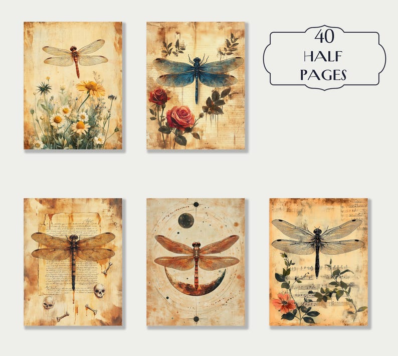 40 Dragonfly Junk Journal Kit, Printable Insect Ephemera Pages, Vintage ...