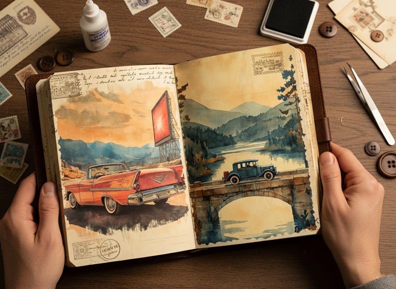 30 Vintage Cars Junk Journal Kit – Classic Automobile Printable Pages ...