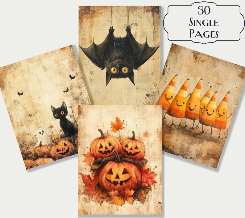 30 Cute Halloween 2.0, Printable Spooky Sweet Ephemera Pages, Whimsical ...