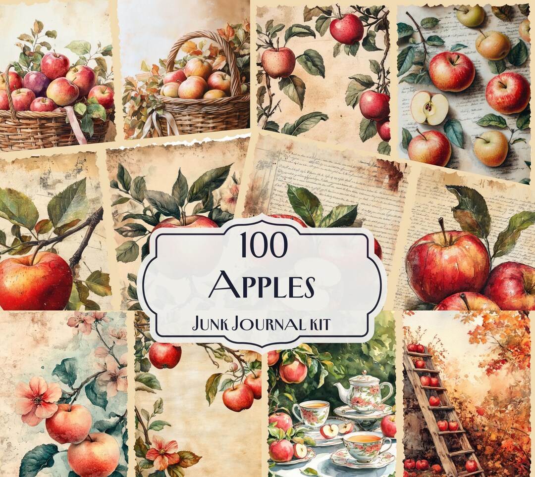 100 Apples Junk Journal Kit, Vintage Orchard Digital Papers, Botanical ...