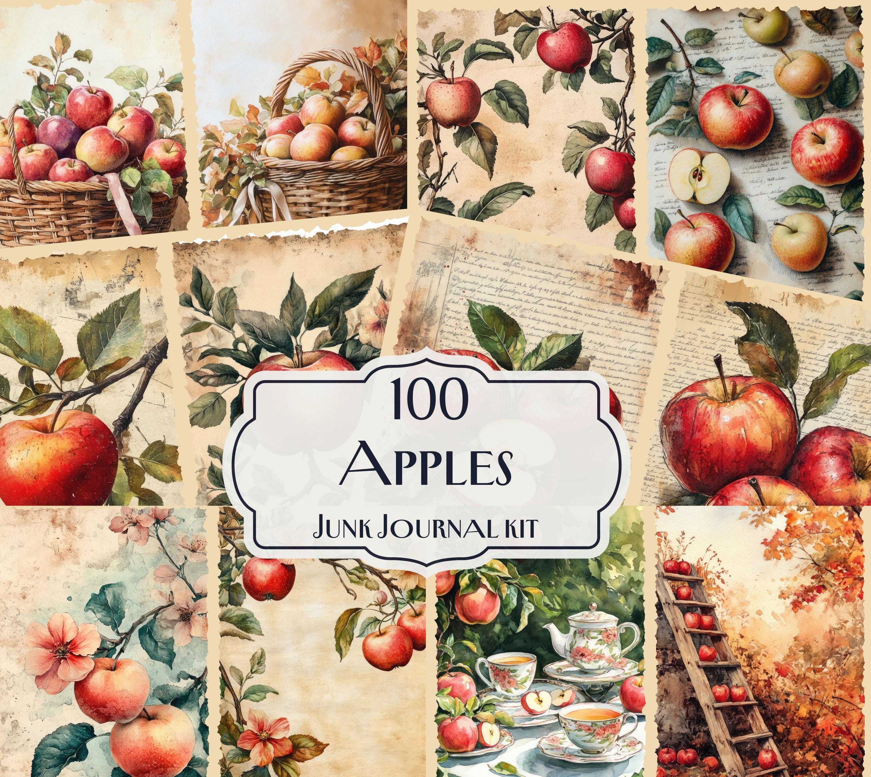 100 Apples Junk Journal Kit, Vintage Orchard Digital Papers, Botanical ...