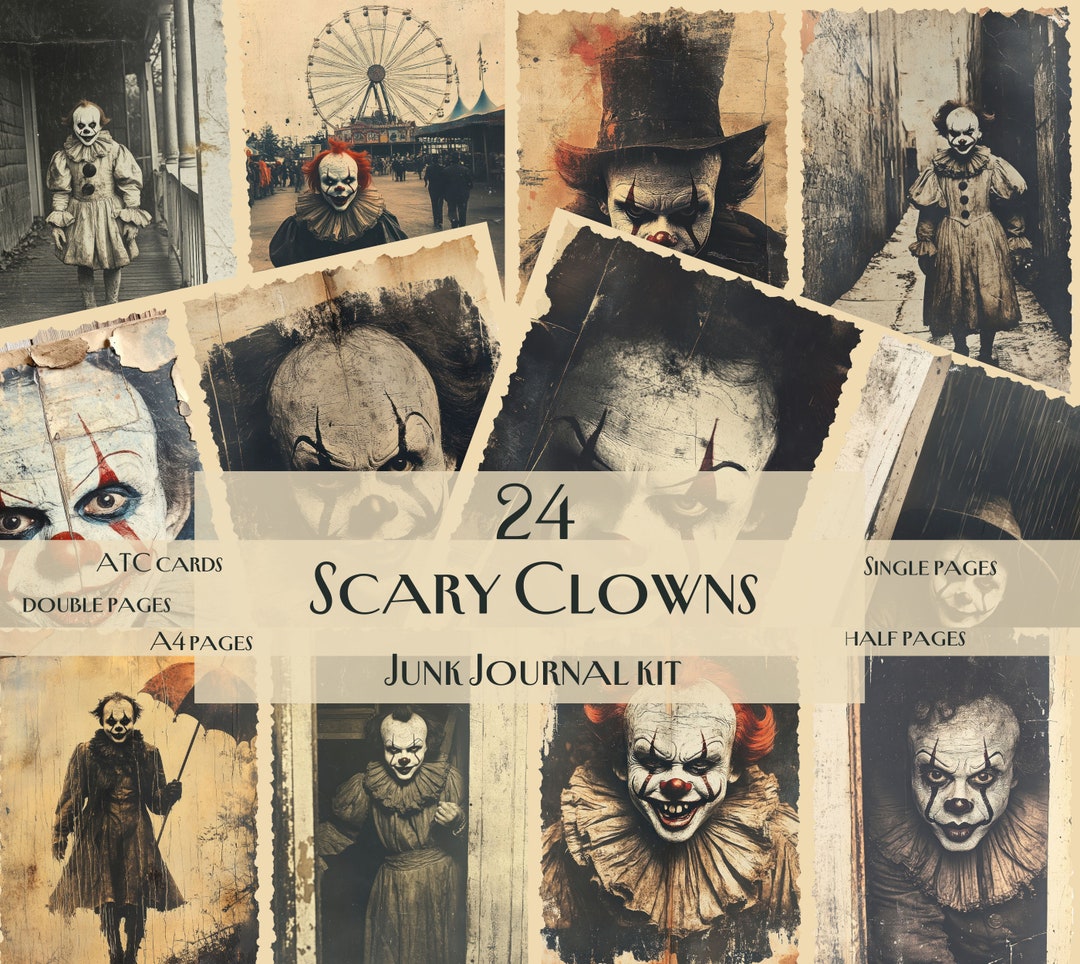 Scary Clown Junk Journal Kit, Printable Clowns, Vintage Junk Journal ...