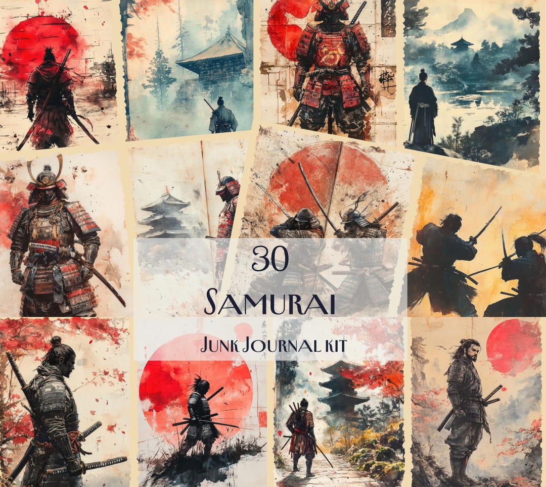 30 Samurai Junk Journal Kit, Vintage Japanese Warrior Art, Samurai ...