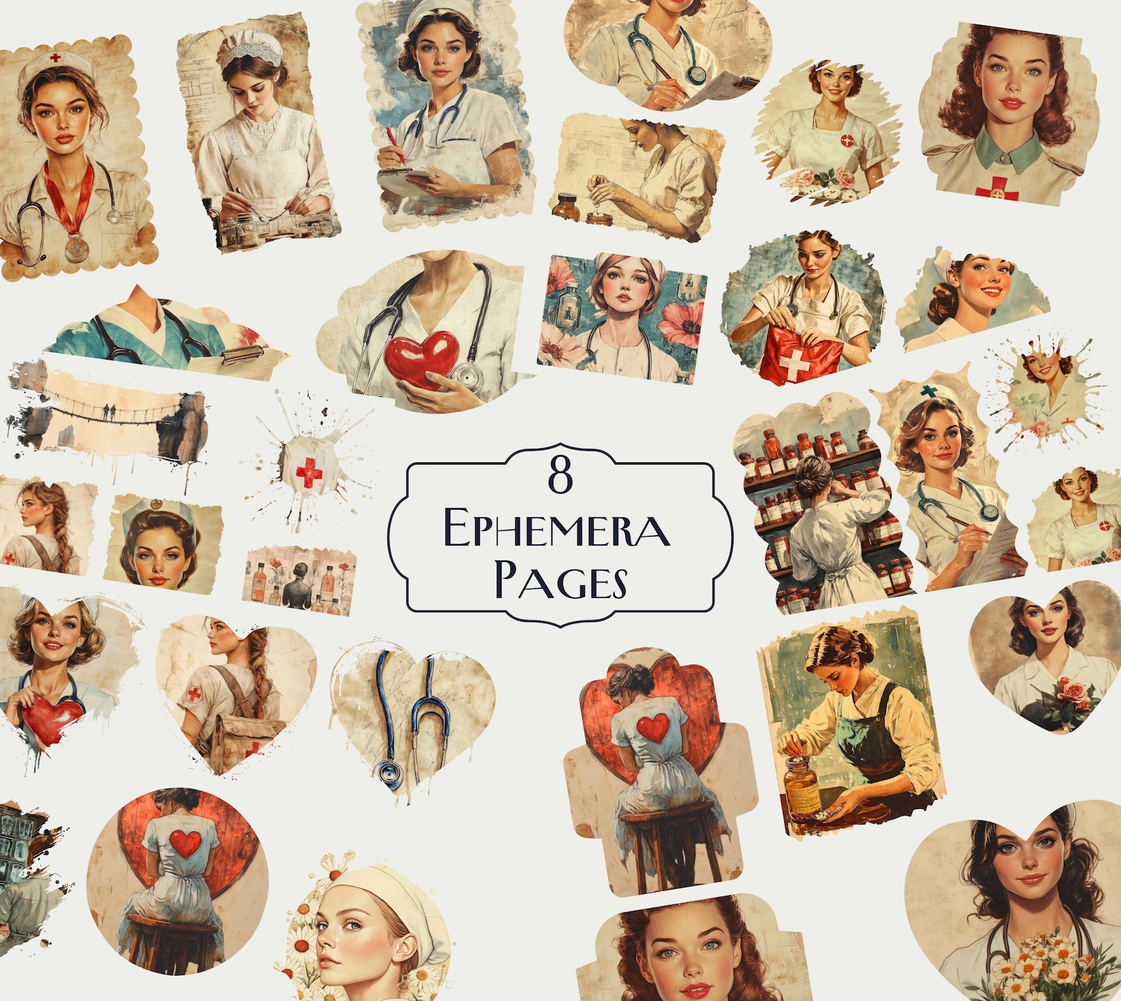 30 Nurse Junk Journal Kit, Vintage Medical Digital Papers, Retro Nurse ...