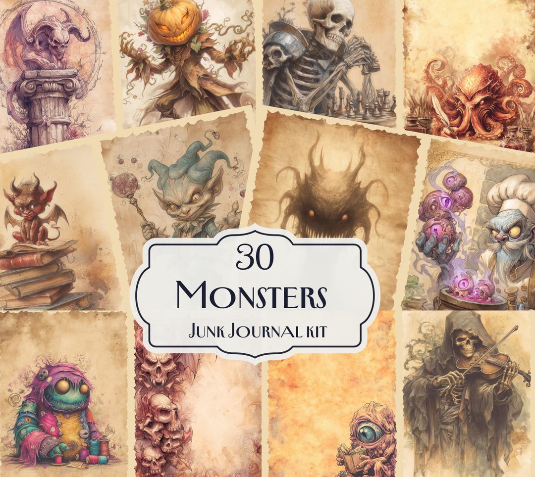 30 Monsters Junk Journal Kit, Fantasy Creature Printables, Whimsical ...