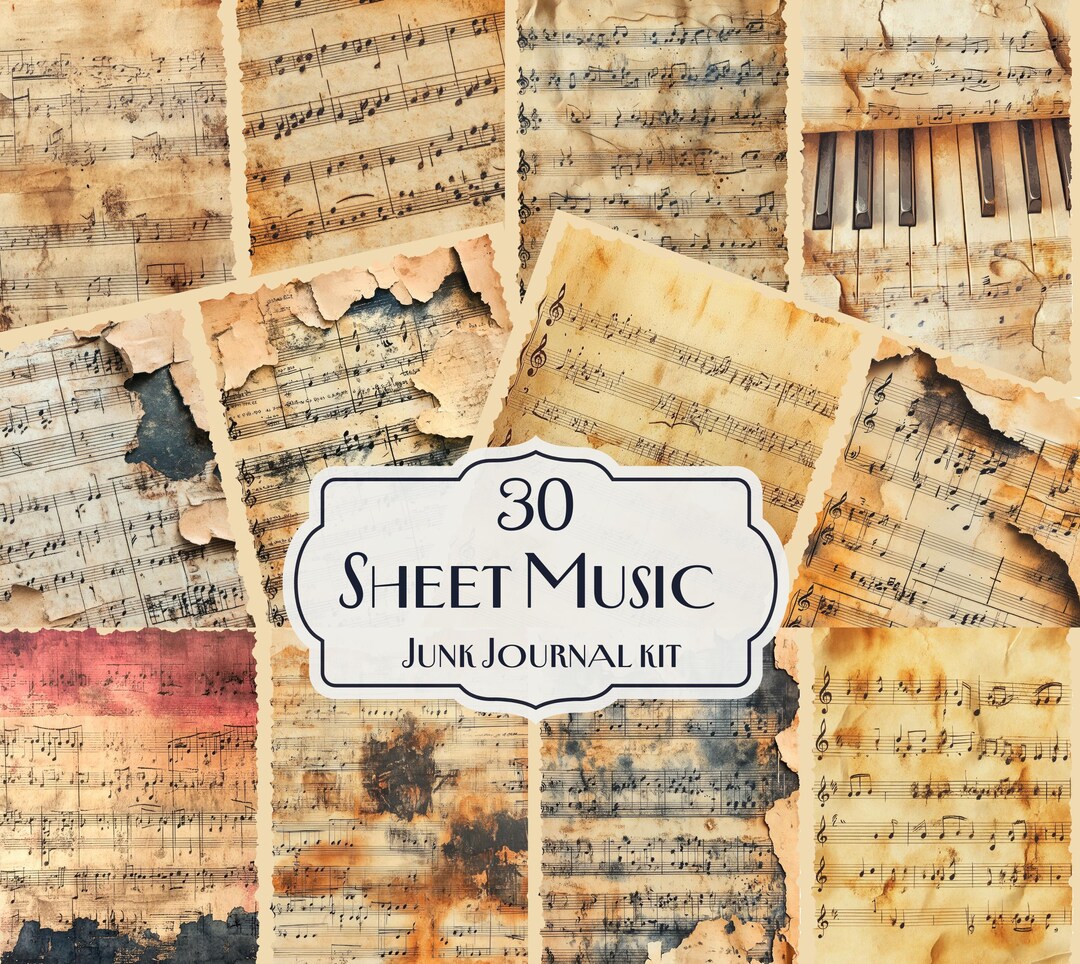 30 Vintage Sheet Music Junk Journal Kit, Antique Music Ephemera for ...
