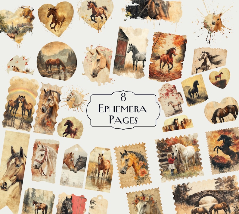 40 Horses Junk Journal Kit, Printable Horse Ephemera Pages, Rustic ...