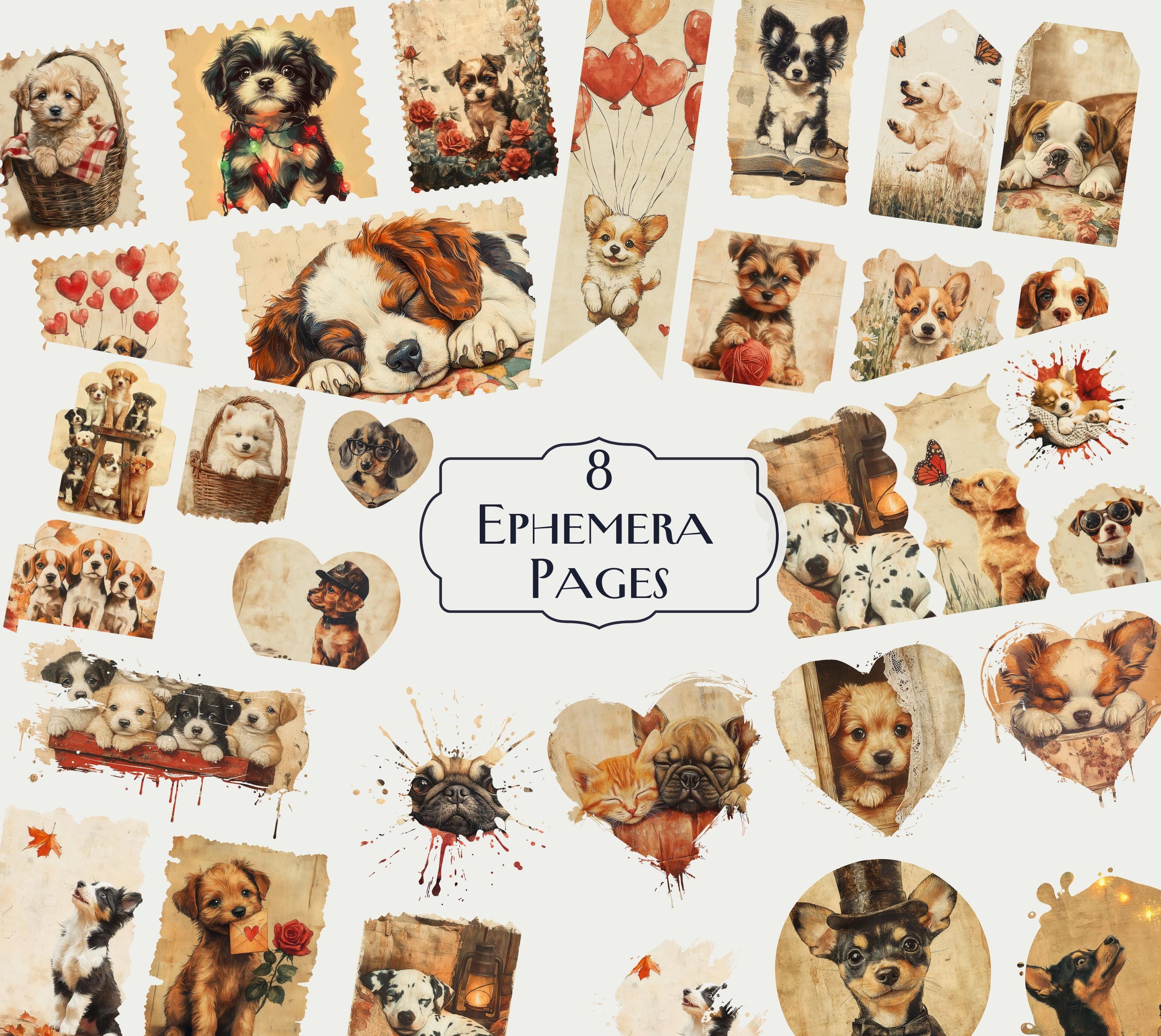 40 Puppies Junk Journal Kit, Printable Dog Ephemera Pages, Cute Puppy ...