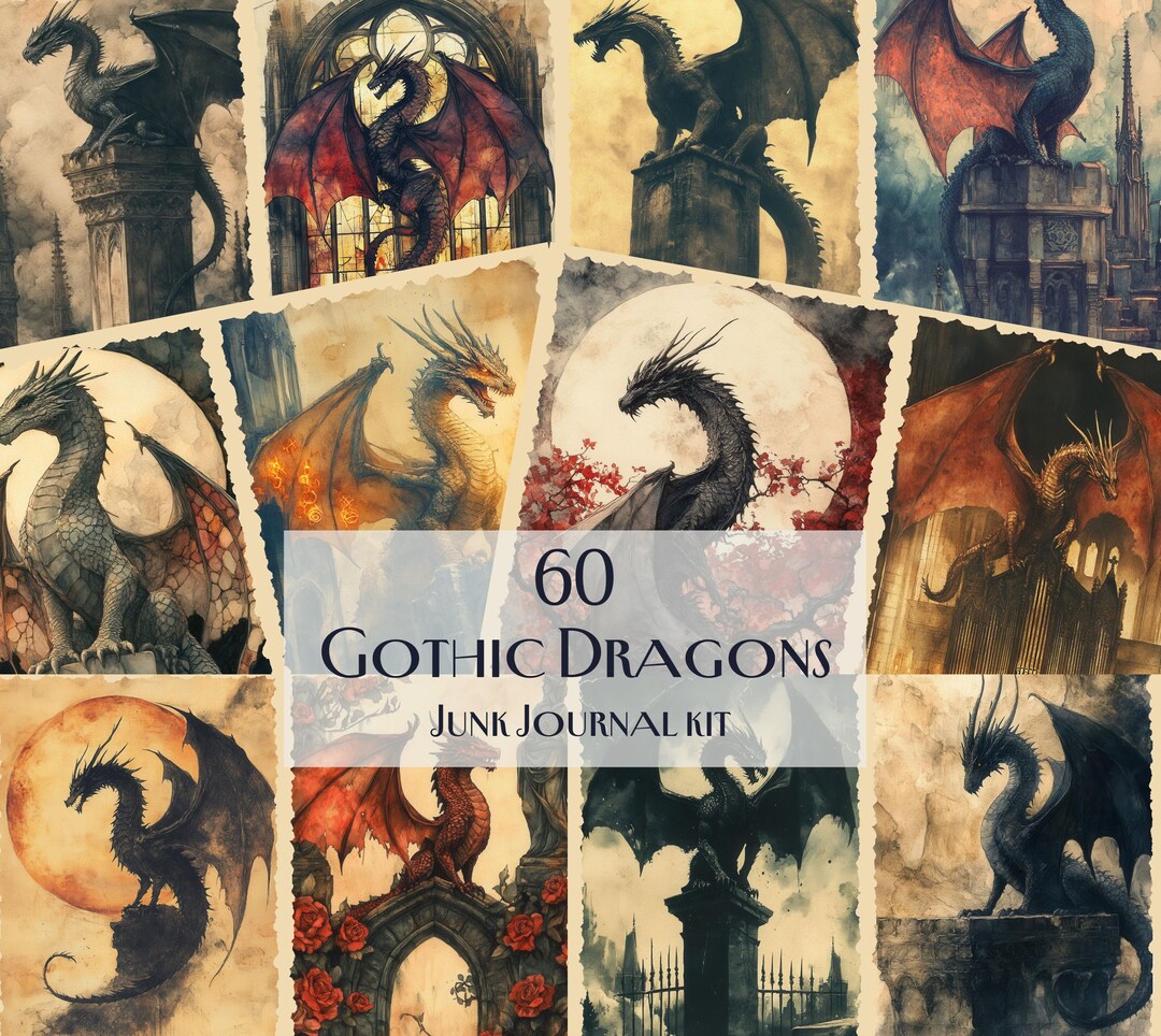 60 Gothic Dragon Junk Journal Kit, Dark Fantasy Ephemera, Printable ...