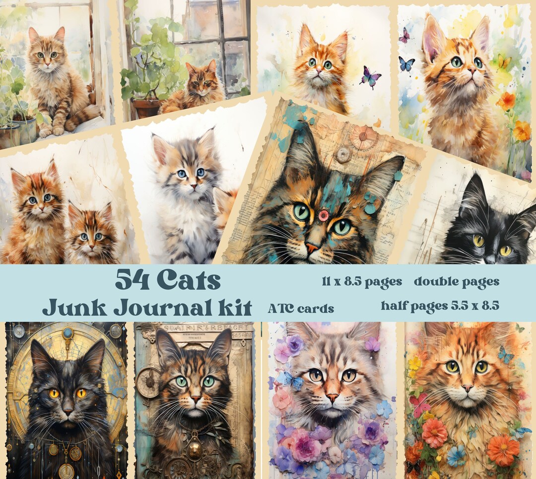 Cats Junk Journal Kit, Big Bundle, Printable Junk Journal Kit Cats ...