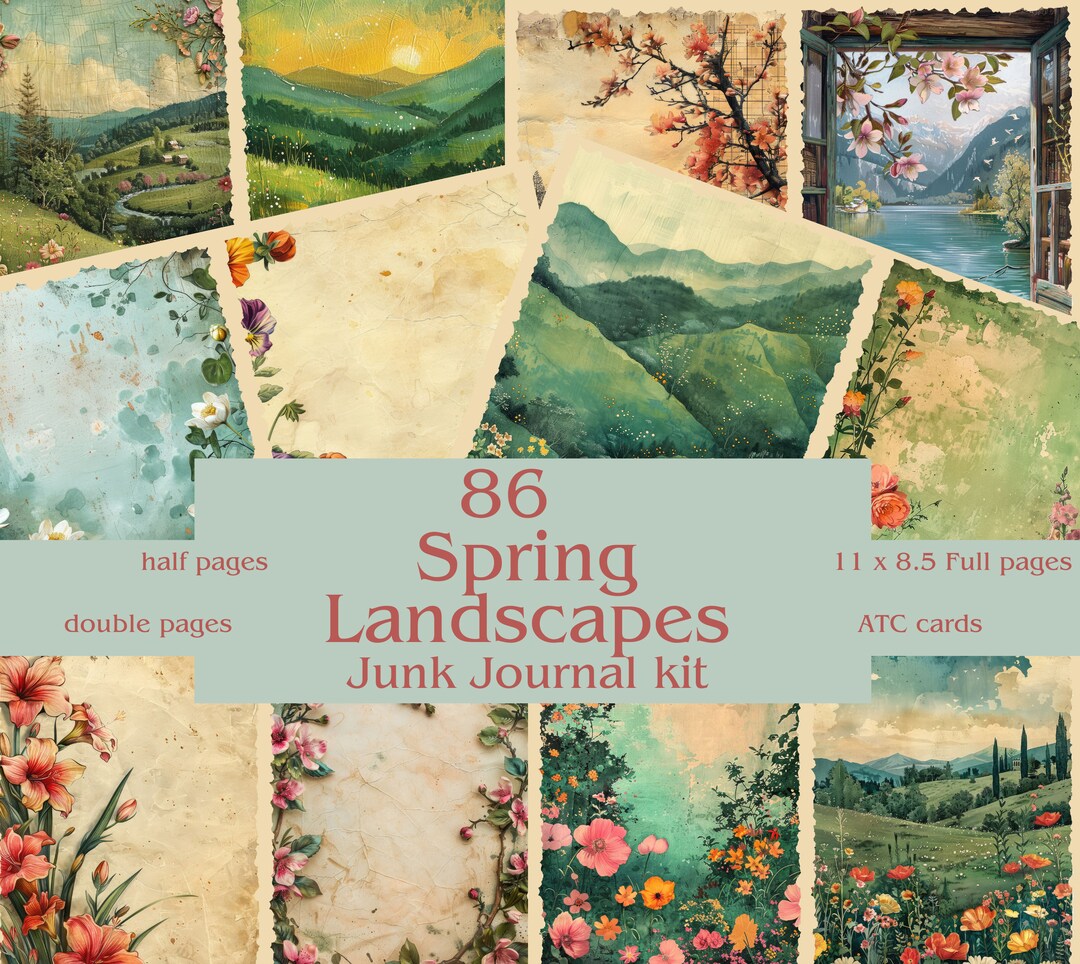 Spring Landscape Junk Journal Kit, Greenery Digital Paper, Digital Junk ...