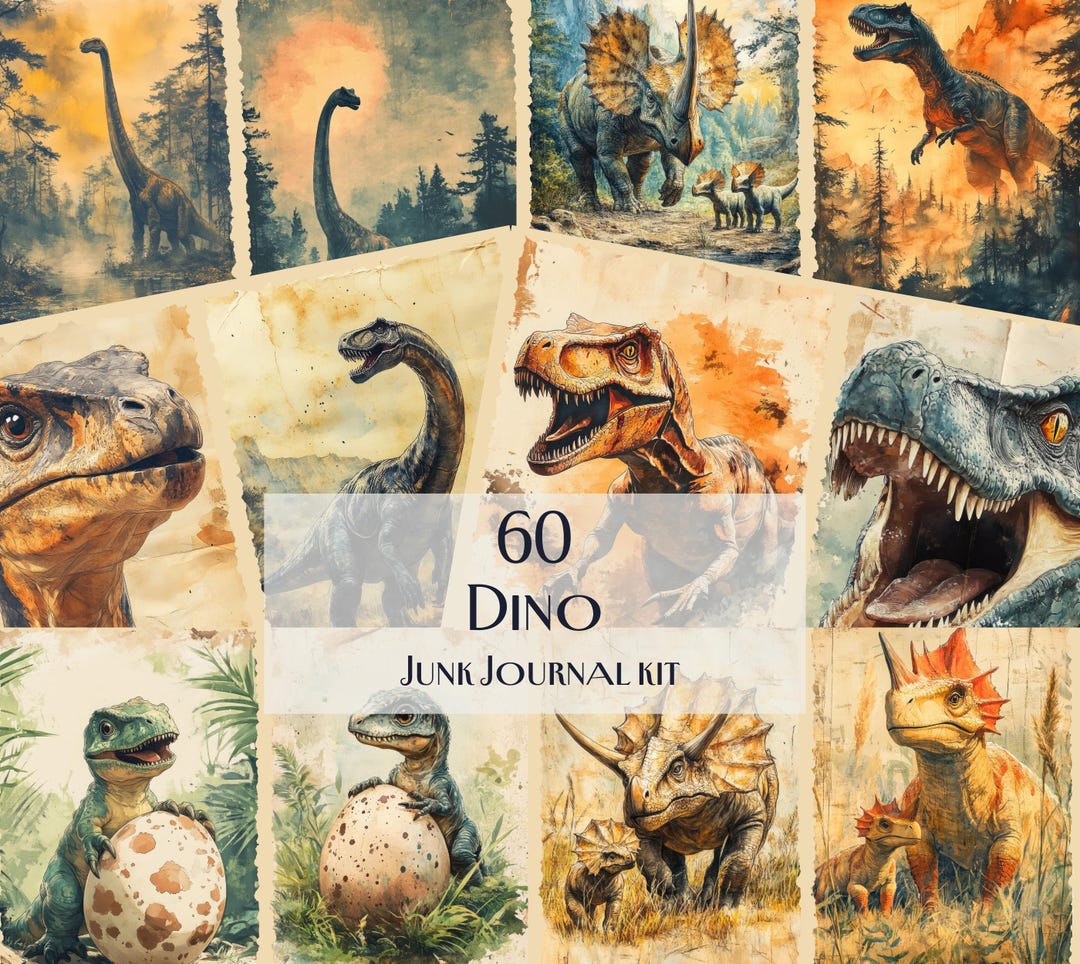 Dinosaur Junk Journal Kit, 60 Prehistoric Digital Papers, Vintage Dino ...