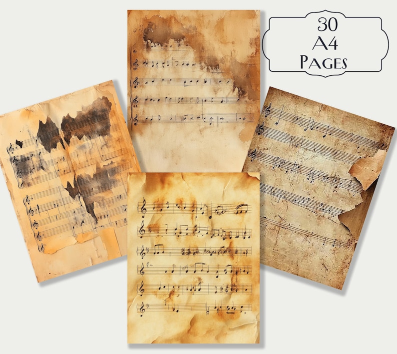 30 Vintage Sheet Music Junk Journal Kit, Antique Music Ephemera for ...