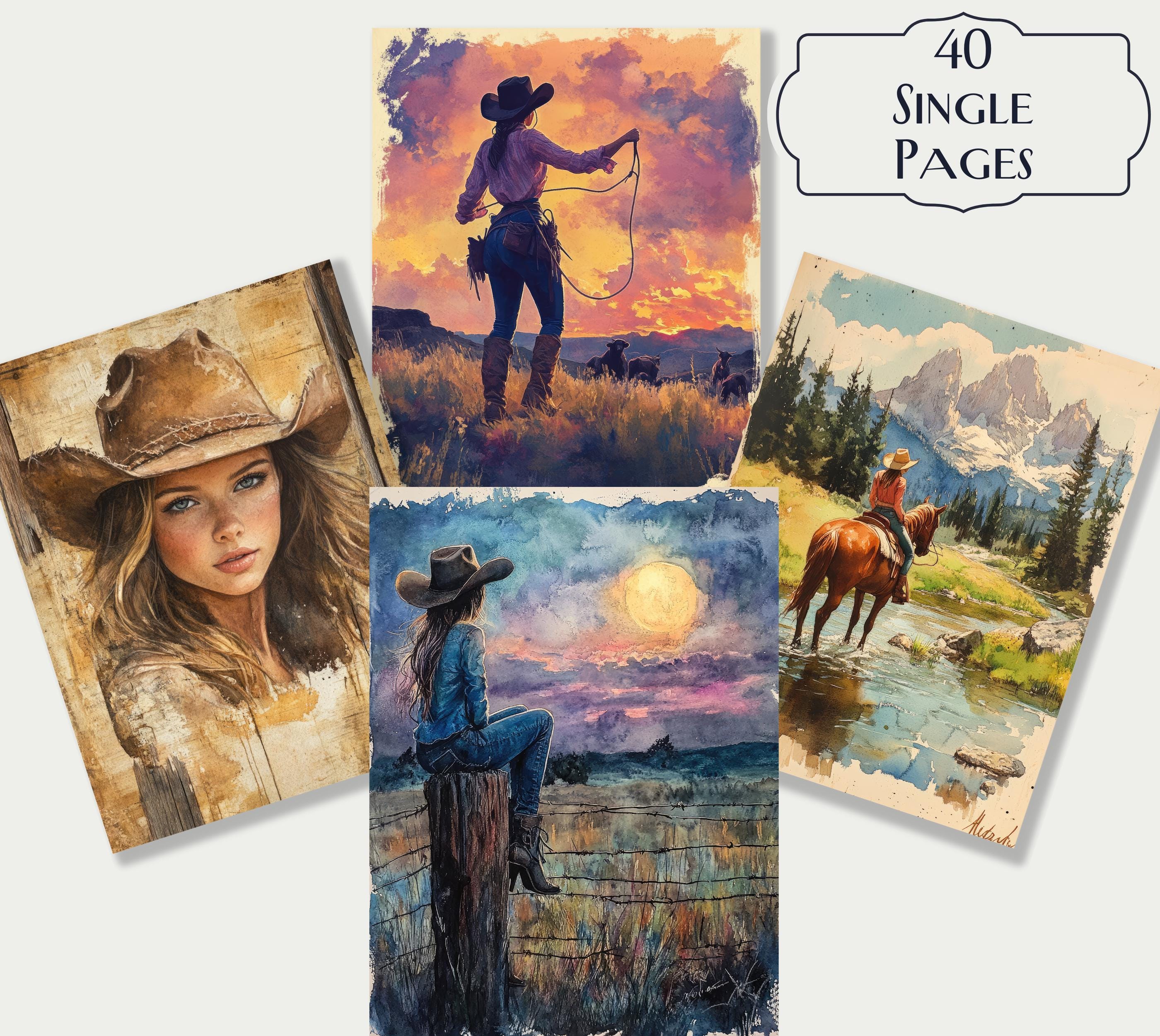 40 Cowgirl Junk Journal Kit, Western Vintage Digital Papers, Rustic ...