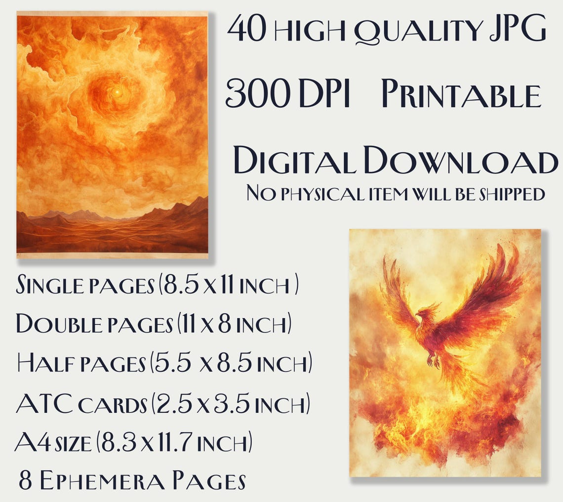 40 Elemental Fire Junk Journal Kit, Elemental Fire Printables, Flame ...