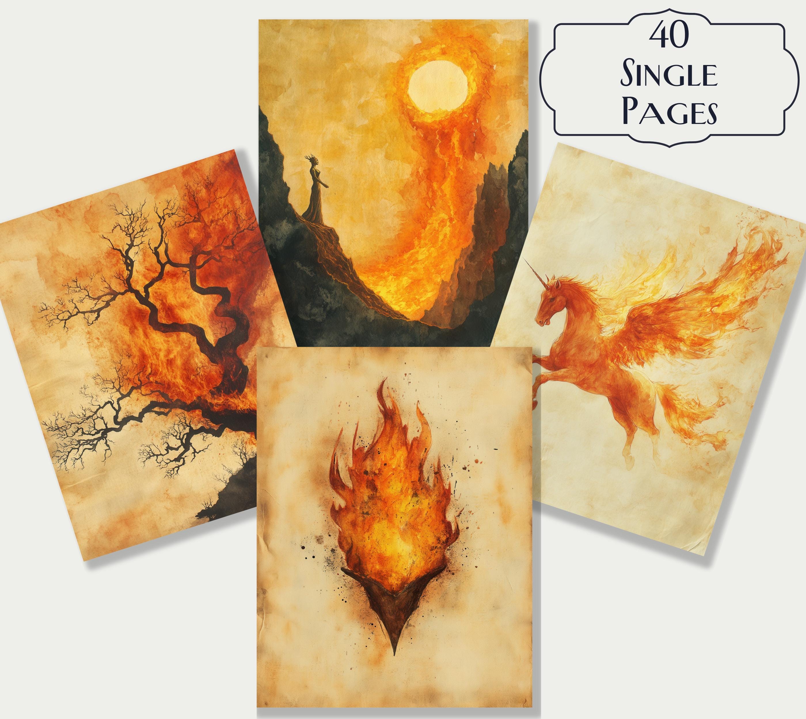 40 Elemental Fire Junk Journal Kit, Elemental Fire Printables, Flame ...