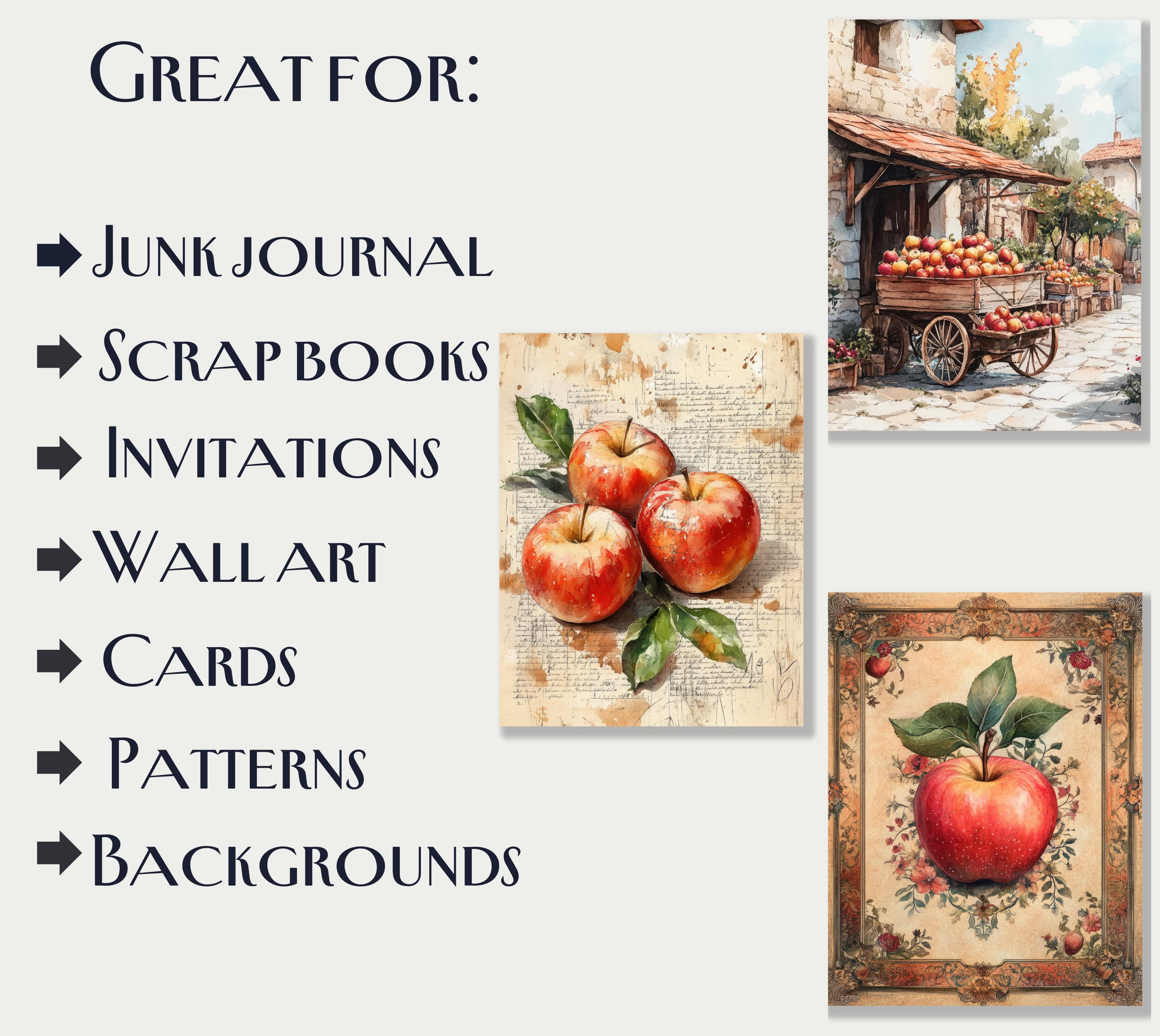 100 Apples Junk Journal Kit, Vintage Orchard Digital Papers, Botanical ...