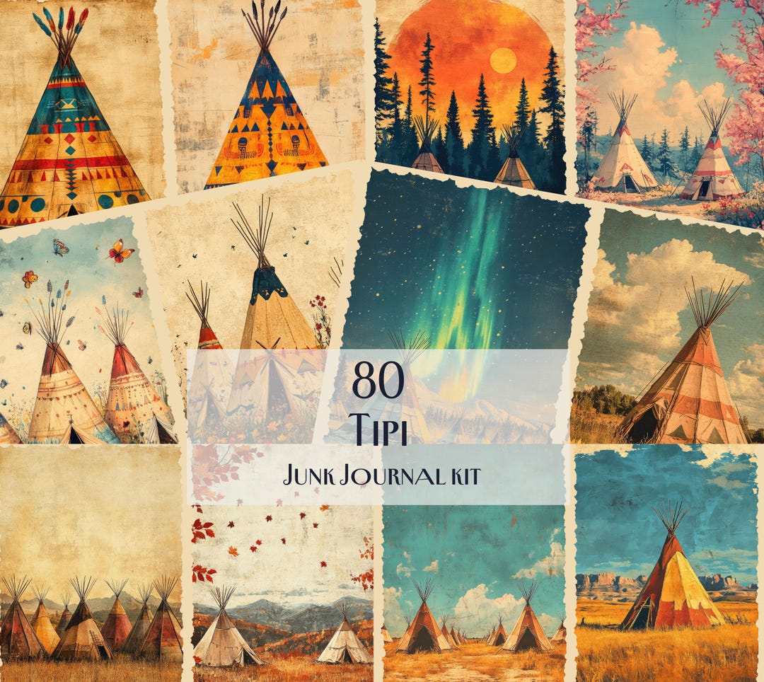 Tipi Junk Journal Kit, 80 Rustic Digital Papers, Vintage Teepee ...