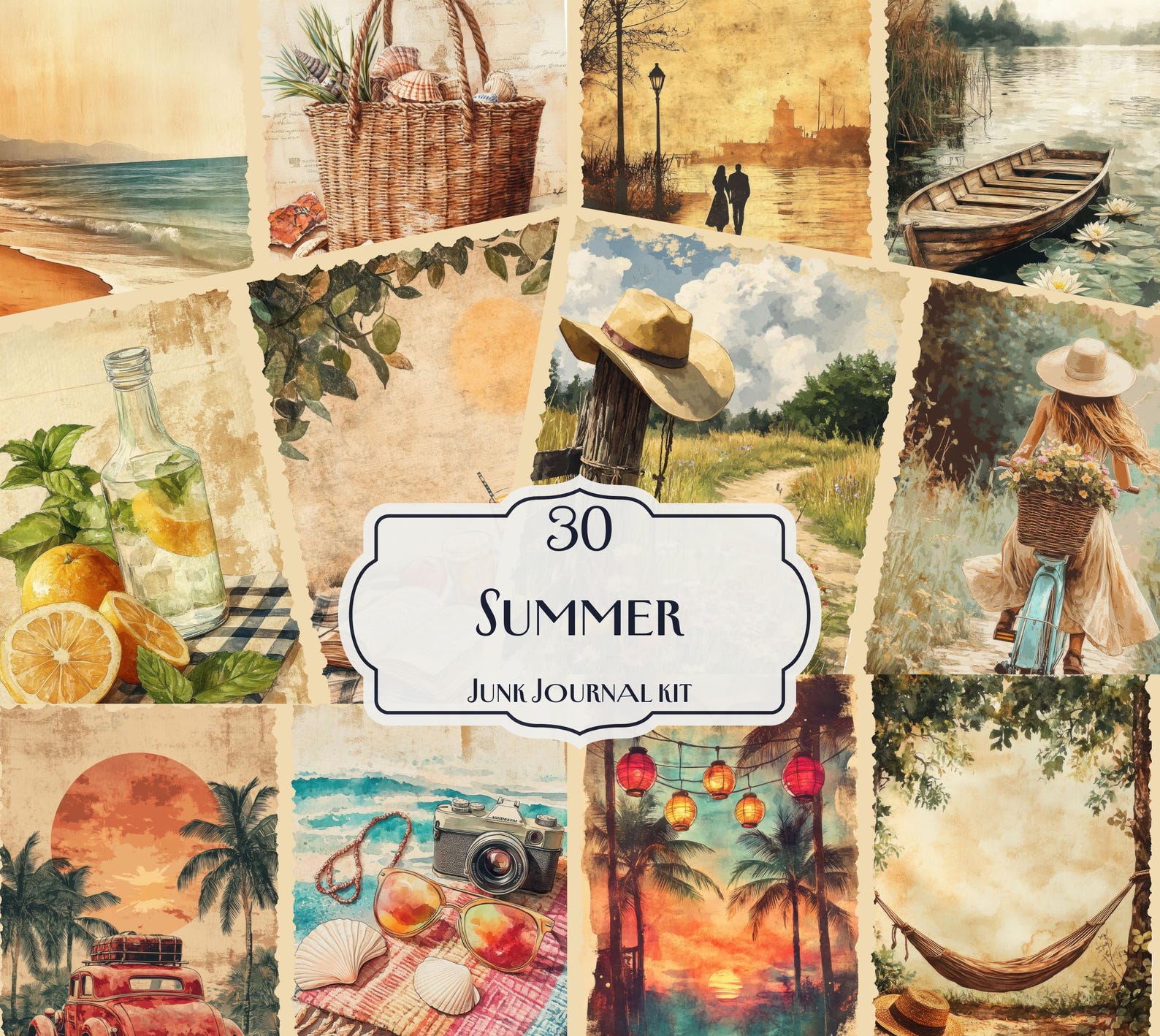 30 Summer Junk Journal Kit, Printable Beach Picnic Ephemera Pages ...