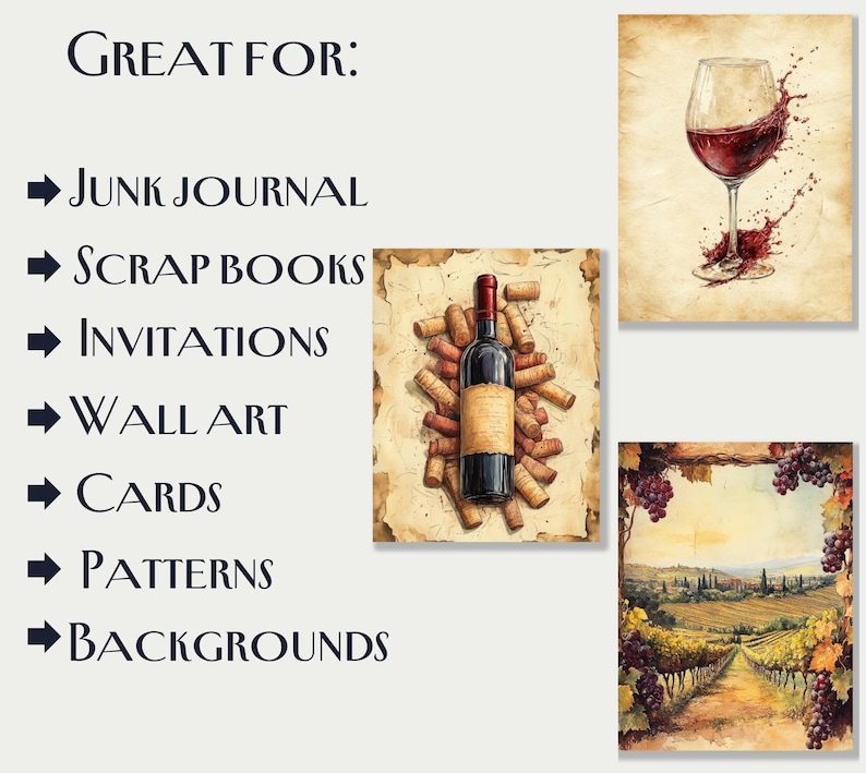 Wine Junk Journal Kit, 80 Elegant Vineyard Digital Papers, Vintage Wine ...