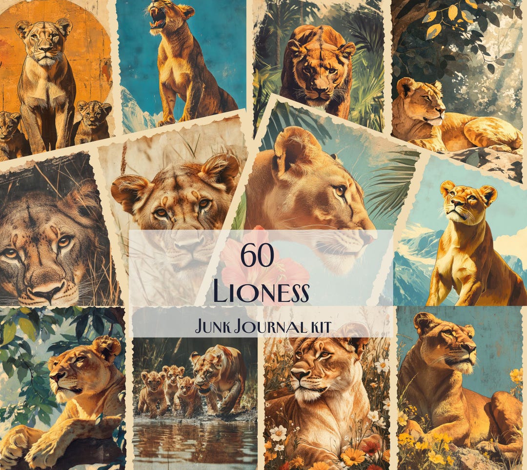 Lioness Junk Journal Kit, Lioness Digital Papers, Safari Themed Digital ...