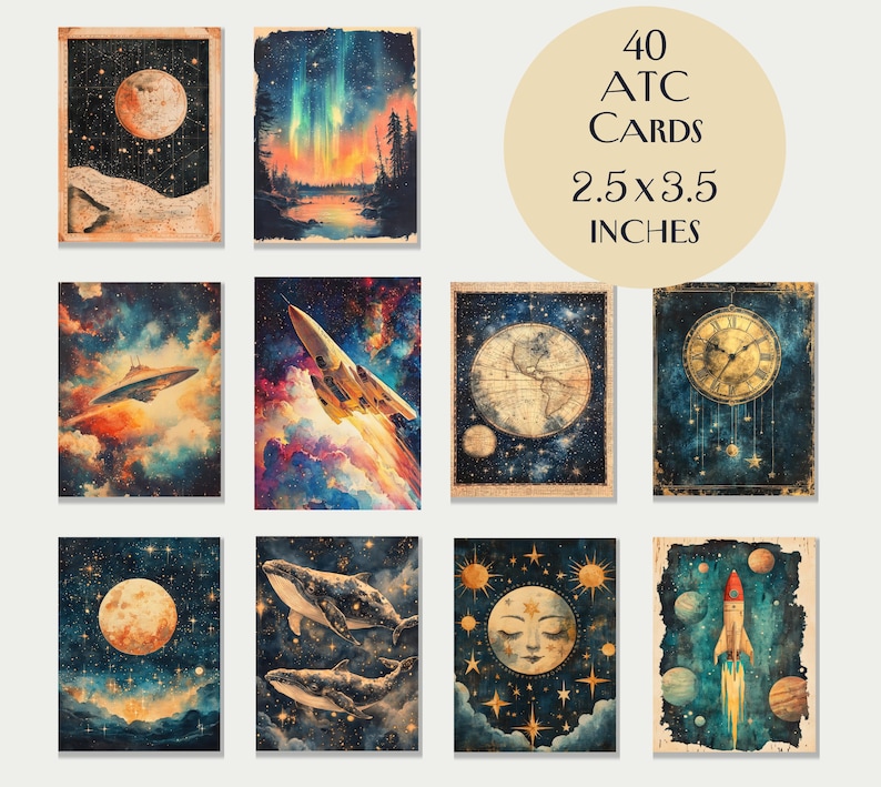 40 Cosmos Junk Journal Kit, Celestial Digital Papers, Moon & Stars Art ...