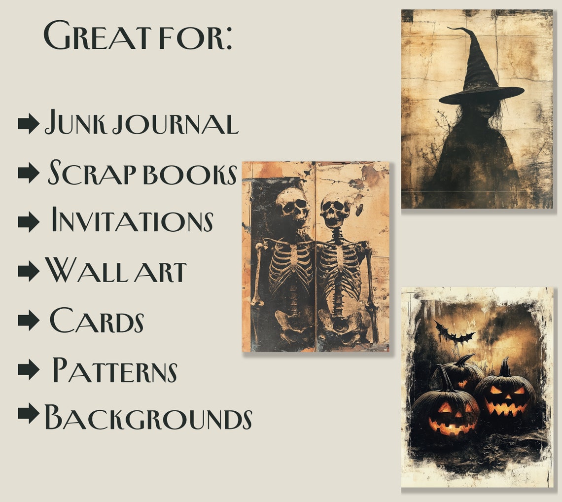 Scary Halloween Junk Journal Kit, Gothic Printable Pages, Halloween ...