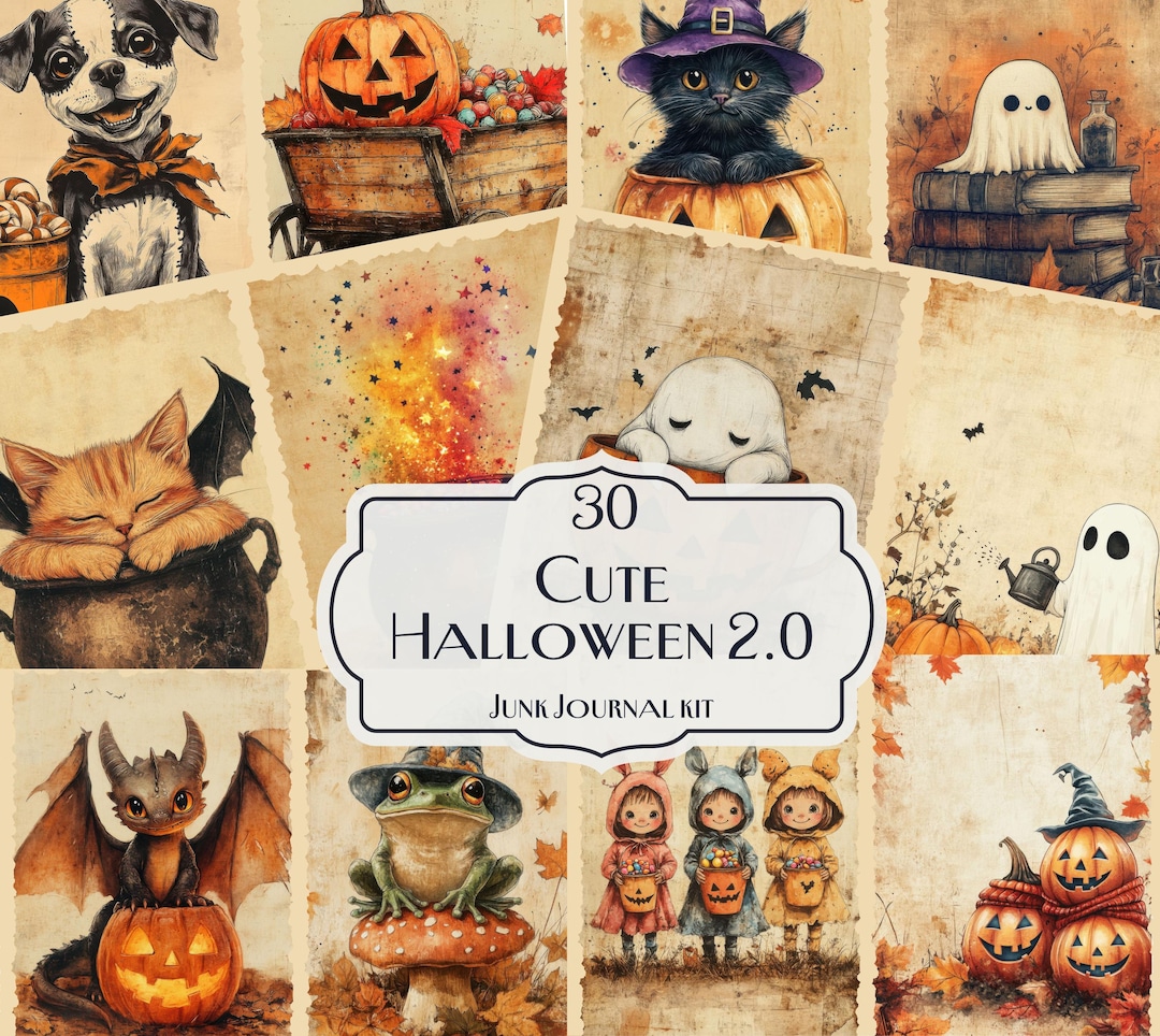 30 Cute Halloween 2.0, Printable Spooky Sweet Ephemera Pages, Whimsical ...