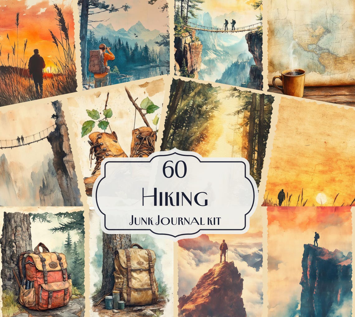 60 Hiking Junk Journal Kit, Adventure Digital Papers, Vintage ...