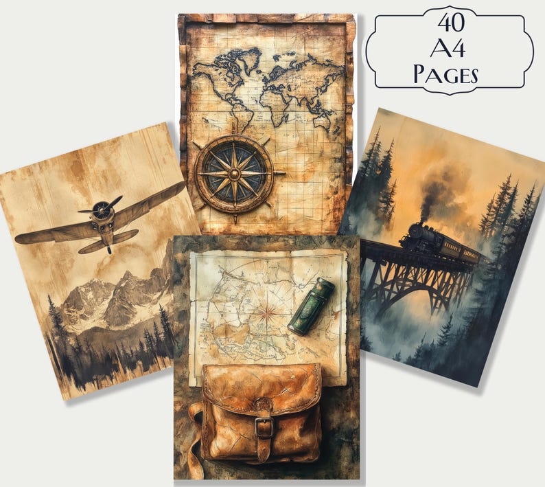 40 Travel Junk Journal Kit, Vintage Travel Junk Journal, Vintage Map ...