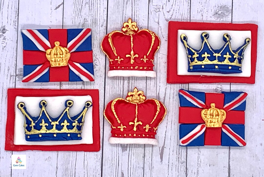 Edible Crowns & Flags Fondant Sugar Cupcake Toppers, Cake Decorations ...